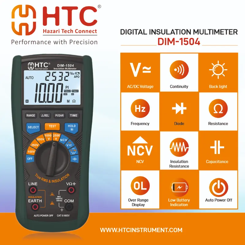 HTC DIM-1504 True RMS Digital Insulation Multimeter up to 50/2500V ...