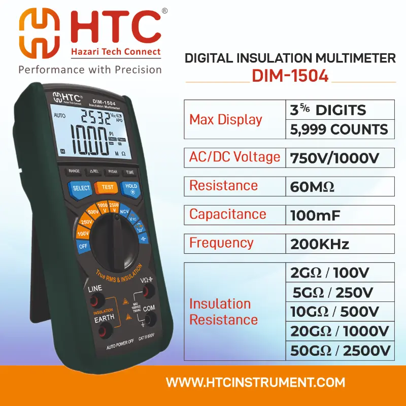 HTC DIM-1504 True RMS Digital Insulation Multimeter up to 50/2500V ...
