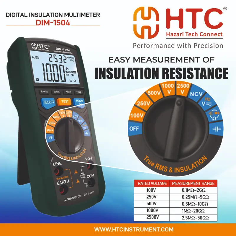 HTC DIM-1504 True RMS Digital Insulation Multimeter up to 50/2500V ...